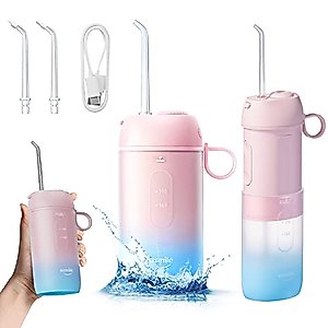usmile Water Flosser, USB Rechargeable Portable Water Flosser for Teeth Cleaning, Water Dental Flosser Cordless with Detachable Water Tank for Home & Travel, C1 Pink