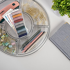 Martha Stewart Brody Divided Lazy Susan Organizer with 5 Removable Bins, Plastic 360° Rotating Desk Storage Organizer, 12 Inch, Clear