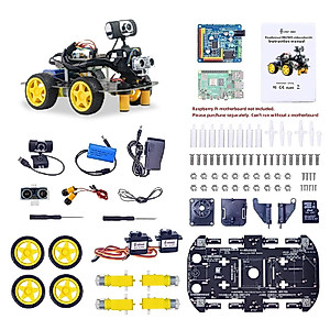 Smart Robot Car Kit for Raspberry Pi 5/3B/3B+/4B,Upgraded AI Visual Color,QR Code,Face Recognition,Line Tracking,Obstacle Avoidance,Electronic DIY Kit for Teens and Adults(Raspberry Pi Not Included)