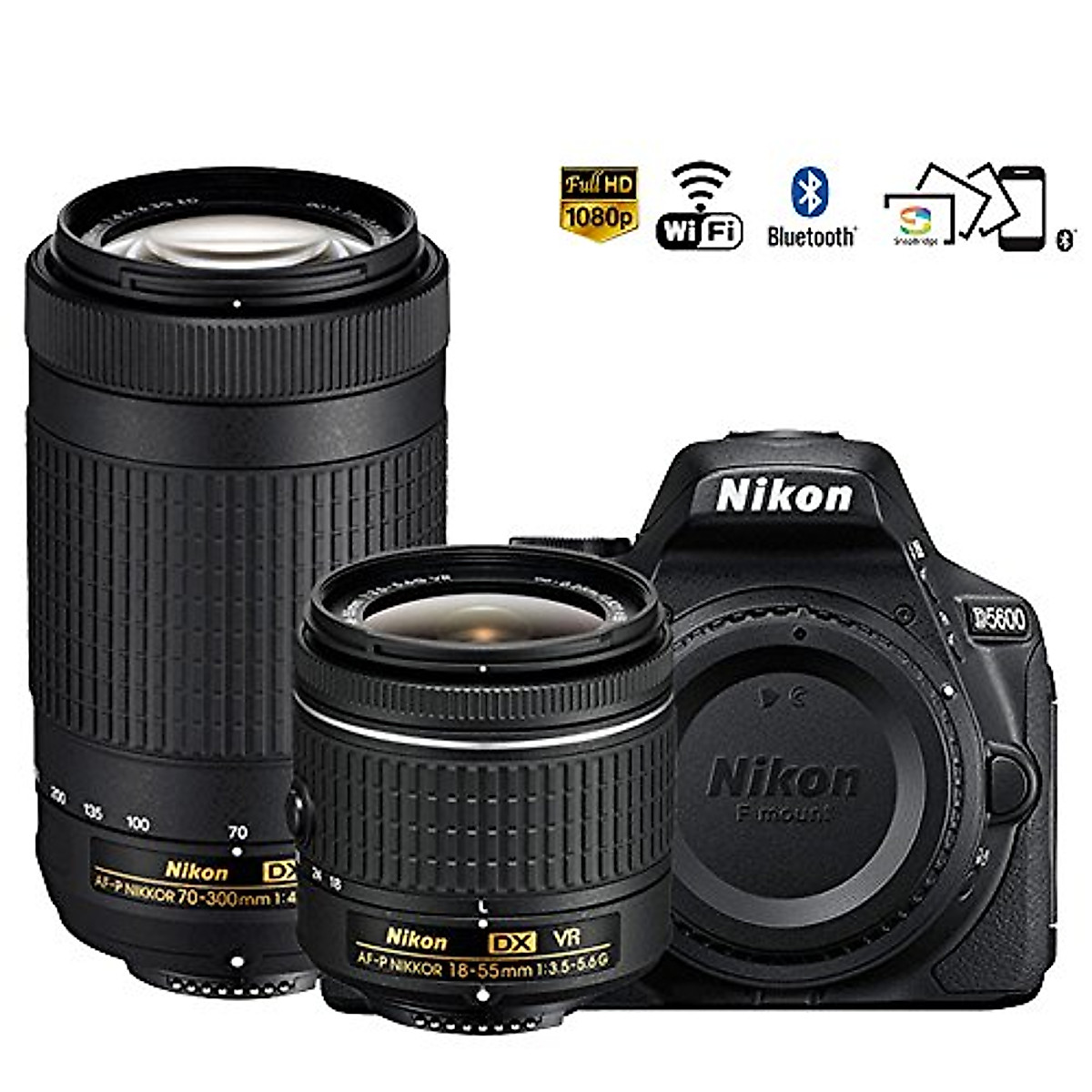 Nikon D5600 24.2MP DSLR Camera with 18-55mm VR and 70-300mm Dual Lens (Black) – (Renewed) (18-55mm VR & 70-300mm 2 Lens Kit)