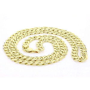 14K Real Genuine Solid Gold 9MM Extra Wide Flat Cuban Link Chain, Made in California,8"