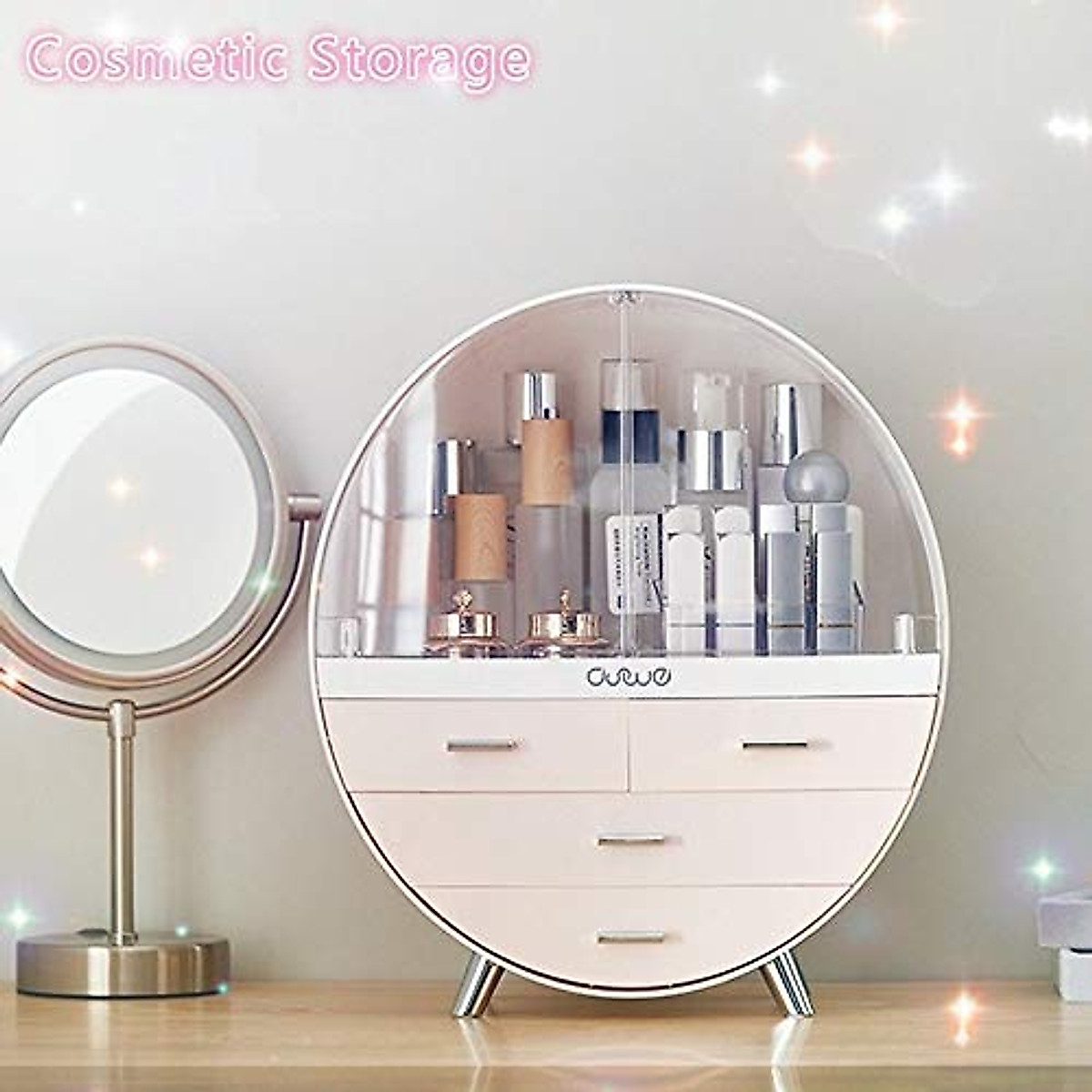 Home Fashion Drawer Makeup Storage Box Bathroom Brush Lipstick Holder Desktop Acrylic Jewelry Cosmetic Skin Care Organizer Rack (Large,Pink)