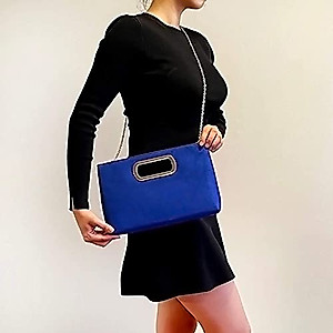 Top Handle Faux Suede Clutch, Royal Blue