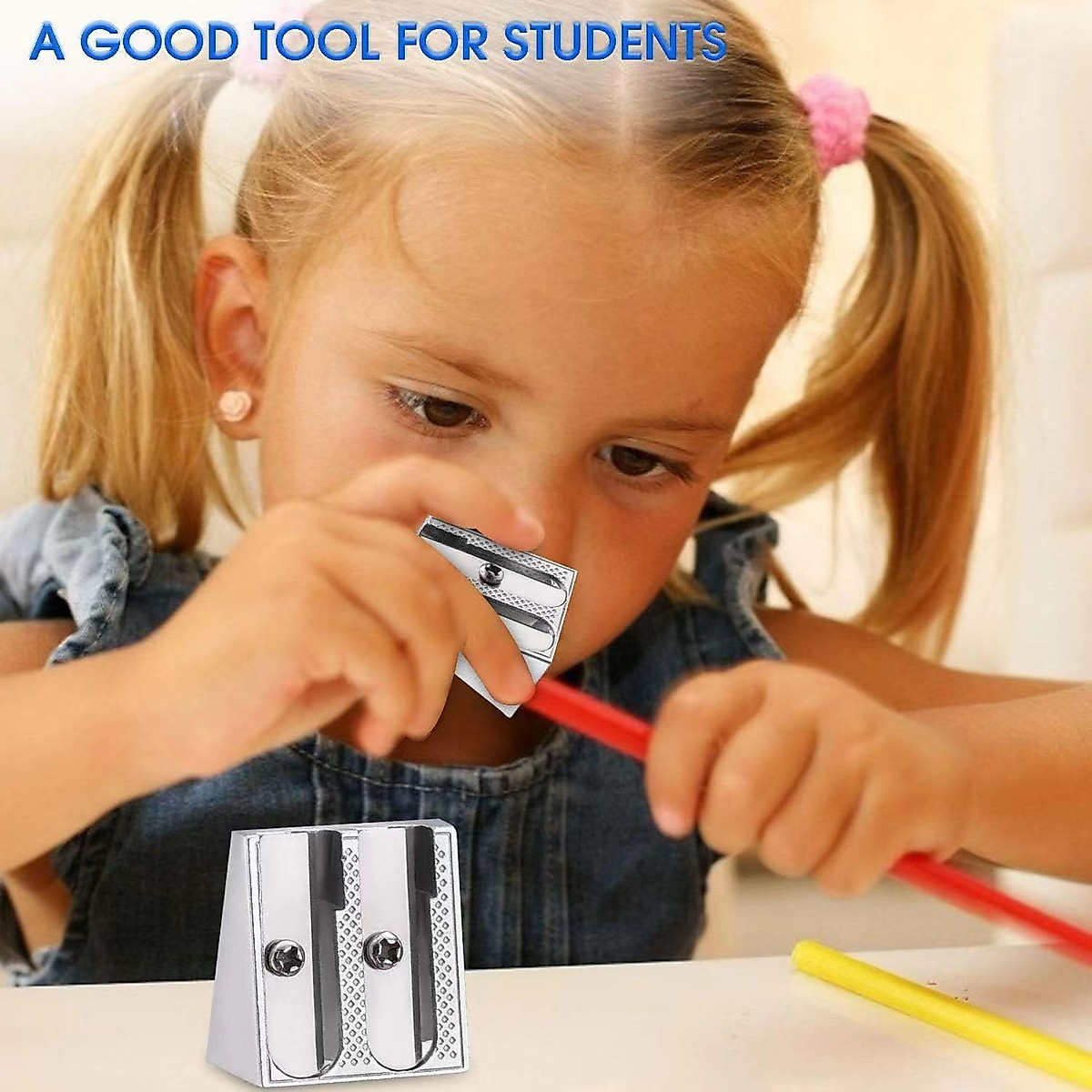 OFiSEXPT 4pcs Colored Pencil Sharpener, Manual Pencil Sharpener Dual Holes, for Kids Adults Students School Class Home Office