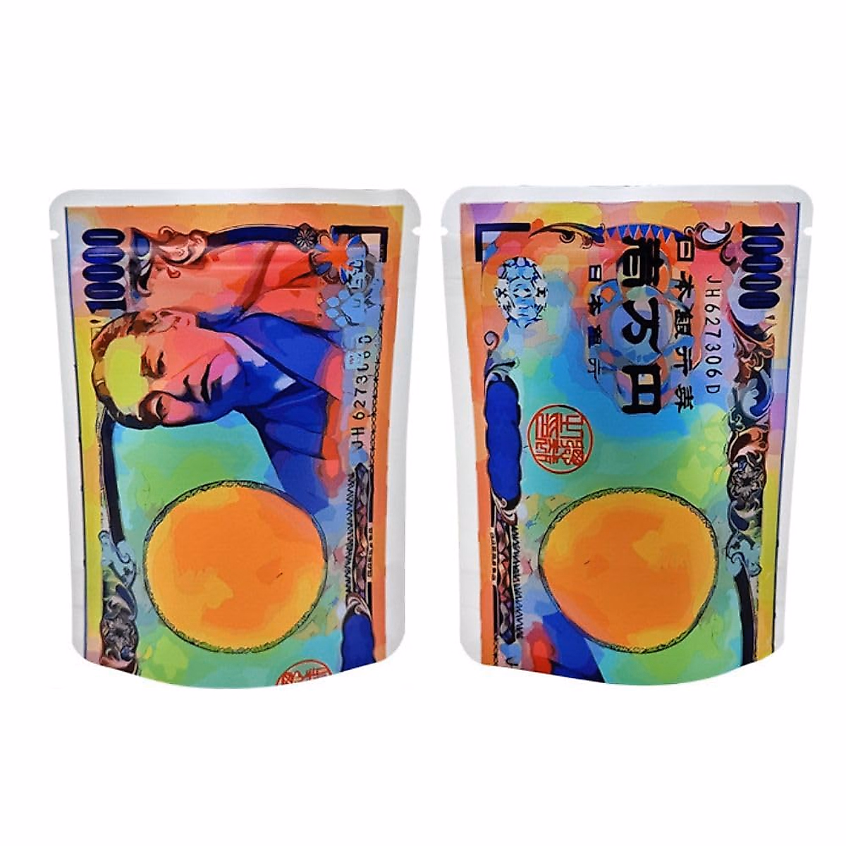 Generic 100 Pack Money Designed Dollars Japanese Yen Storage Baggies Resealable 3.5 Gram Snack Candy Bags 3.5 x 4.75 inches