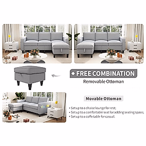 Youmumeub Convertible Sectional Sofa Couch, L-Shaped Couch 3-Seat Sofa with Storage Reversible Chaise, Sectional Couches for Living Room, Apartment and Small Space (Light Gray)