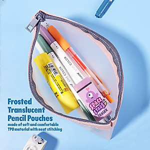 Boxgear 3 Pieces Clear Pencil Case Set for Girls and Boys, Pen Holder with Zipper for Kids, Teens Portable Desk Organizer Pencil Pouch for School & Stationery Supplies (Pink, Blue, Green)