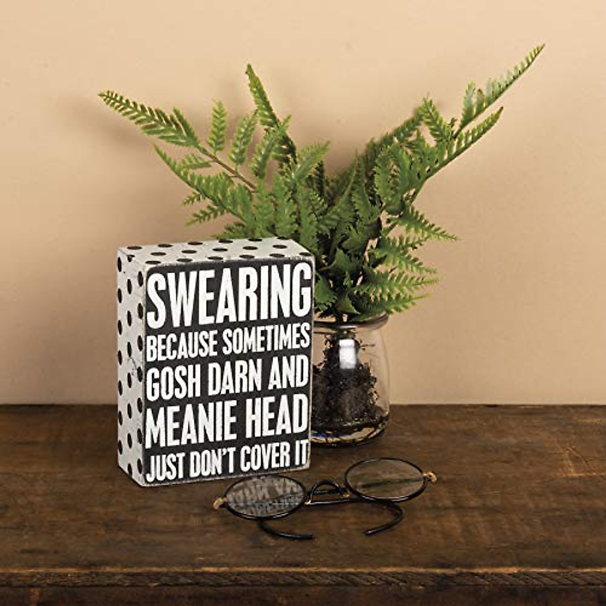 Primitives by Kathy 22666 Polka Dot Trimmed Box Sign, 4" x 5", Swearing