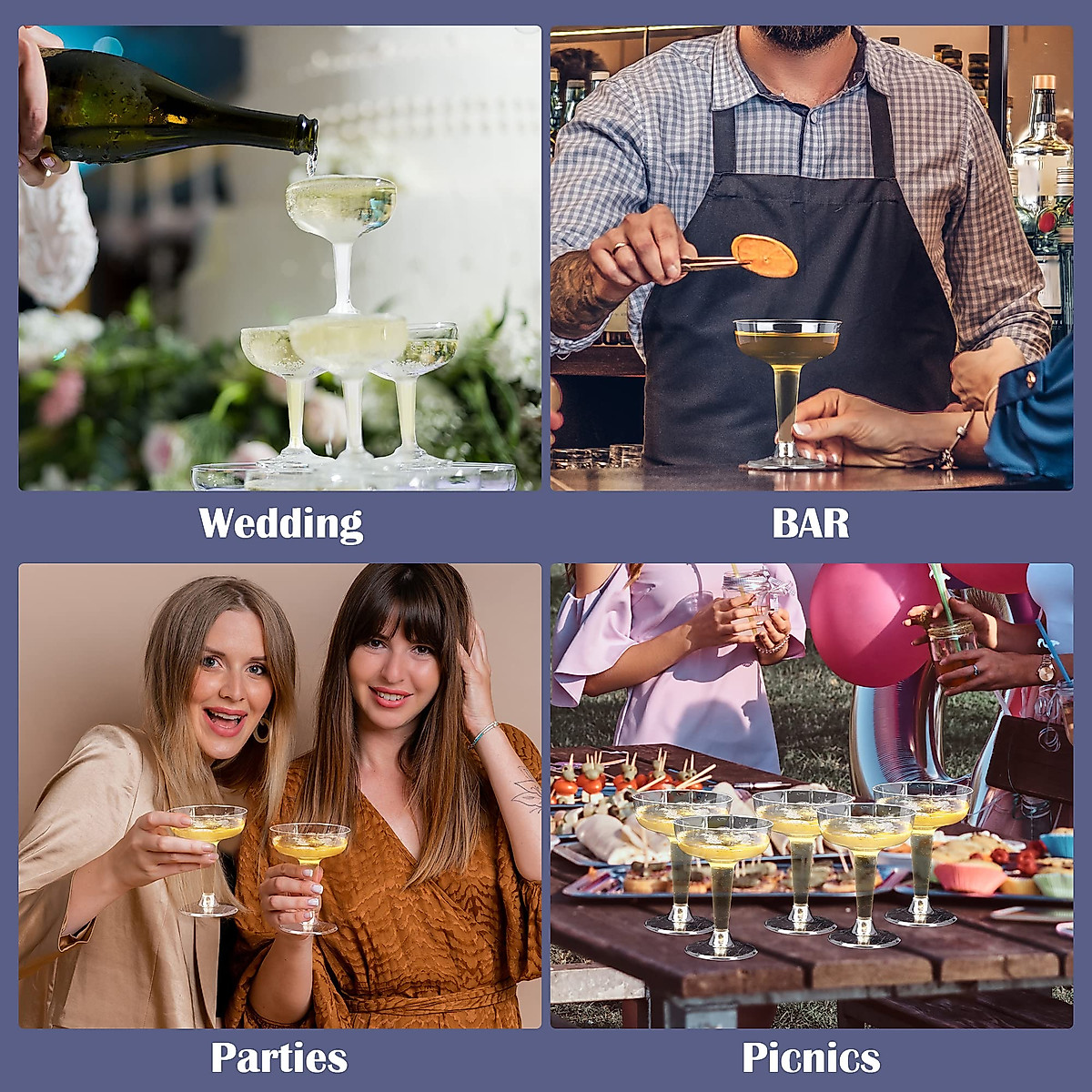 ISKYBOB 18 Pieces Plastic Coupe Glasses Set, Disposable Champagne Glasses Cocktails Cups 120ml / 4oz Clear Champagne Tower Bulk for Wedding, Parties