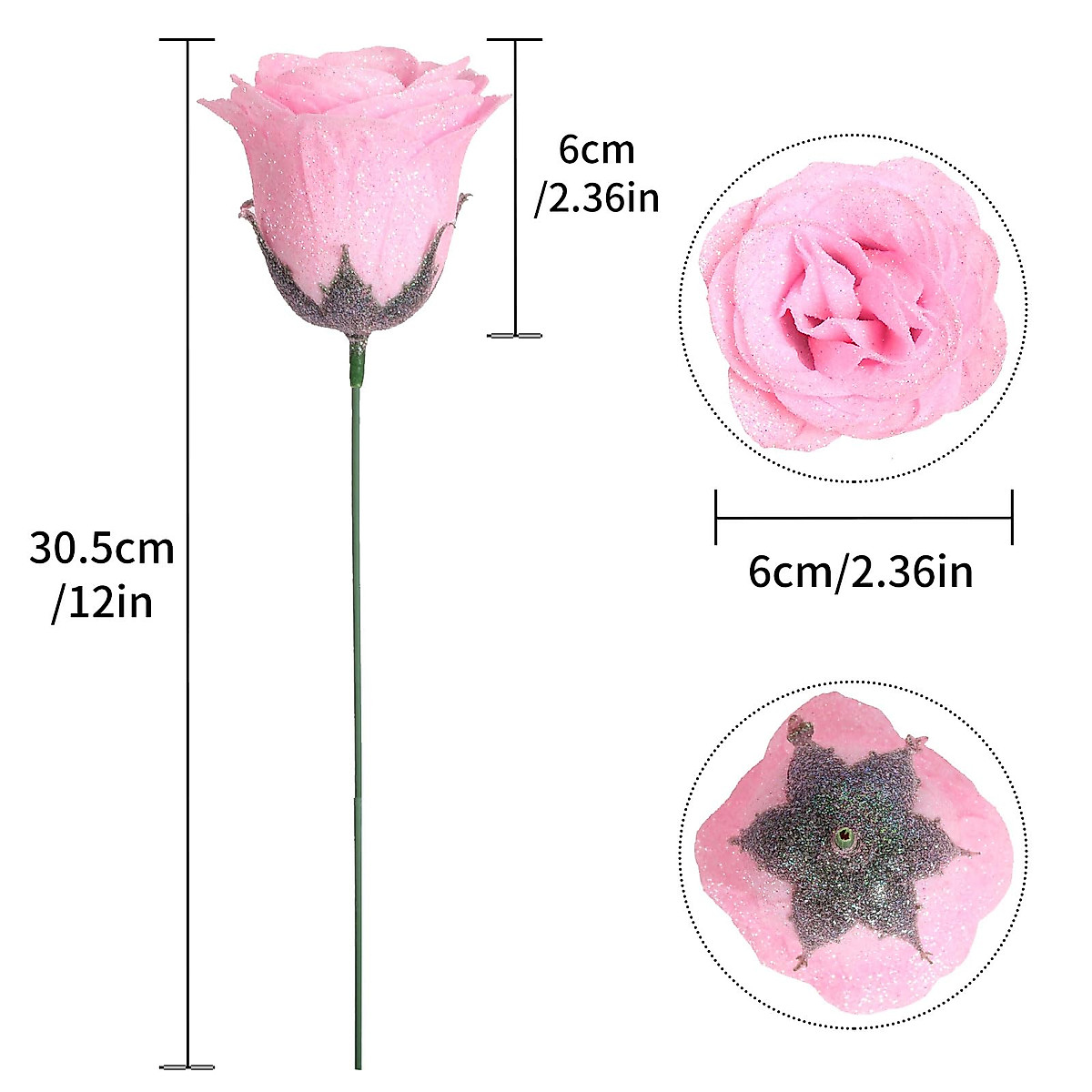 ICBOX Fake Roses,30pcs Light Pink Roses Glitter Flowers Artificial Roses with Stems for Crafts Wedding Bouquet Party Home Decor(Light Pink)