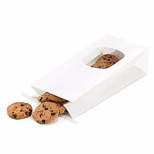 BagDream Bakery Bags with Window Kraft Paper Bags 100Pcs 4.5x2.36x9.6 Inches Tin Tie Tab Lock Bags White Window Bags Cookie Bags, Coffee Bags