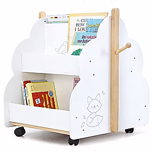 labebe Baby Wooden Bookshelf, Kids Bookshelf with Wheels for 36M+, Book Rack Wood/Kid Bookcase/Children Bookshelf/Toddler Book case/Children Books Display Self/Infant Book Toy Storage White