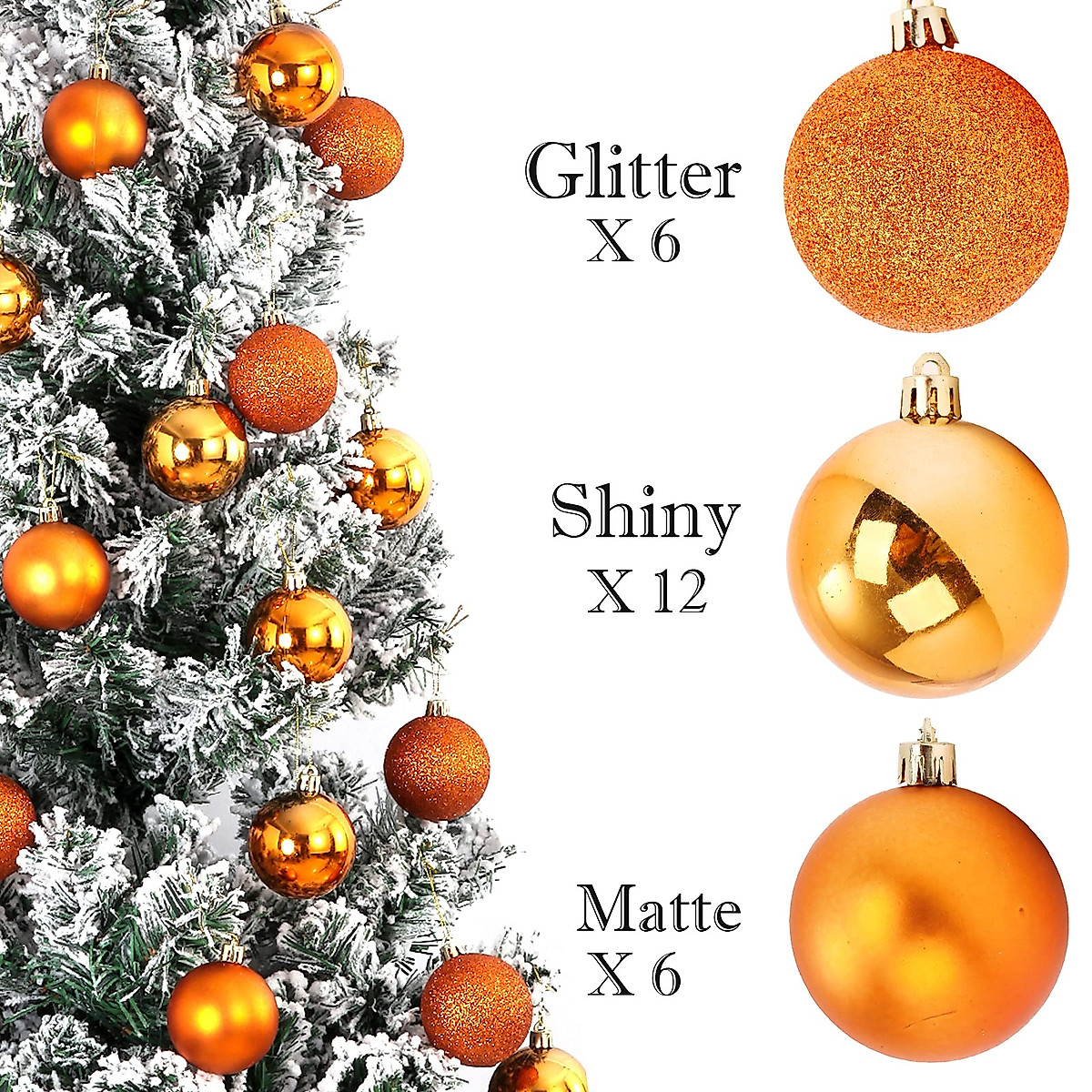 Emopeak 24Pcs Christmas Balls Ornaments for Xmas Christmas Tree - Mini Shatterproof Christmas Tree Decorations Hanging Ball for Holiday Wedding Party Decoration (Orange, 1.2"-3.1CM)
