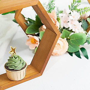 Efavormart 2 PC | 9" Tall Hexagon Rustic Wood Centerpiece | Natural Geometric Terrarium | Honeycomb Storage Shelf