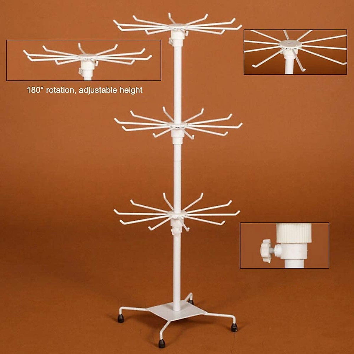 Jewelry Spinner Display Stand,Heavy Duty Metal Countertop Medium Adjustable 3 Tier Hanging Jewelry Rotating Organizer Rack Tower for Necklace Bracelet Earring Ring Holder,Hooks,Craft Shows,White