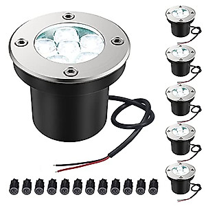 JESLED Landscape Lights 6W LED Well Lights, 12V 24V Ground Lights 6000K Bright White, IP67 Waterproof Low Voltage Landscape Lighting Spotlight for Driveway Deck Patio Yard Garden Outdoor (6 Pack)