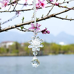 H&D HYALINE & DORA Clear Hanging Crystal Ball Prisms Flower Fengshui Ornament Suncatcher Rear View Mirror Car Charm Decor