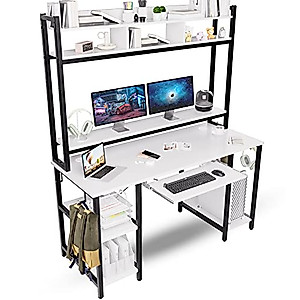 Computer Desk with Hutch Bookshelves, Storage Shelves, Keyboard Tray, Home Office Study Work Desk 53 inch Width, 70 inch High
