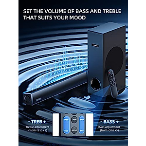 MEREDO Sound bar with Subwoofer 180W Detachable 2 in 1 Sound Bars for TV 2.1CH Treble & Bass Adjust 5 EQ Modes ARC/Optical/AUX/Bluetooth 12L Deep Bass for Home Theater Wall Mount-37 Inch