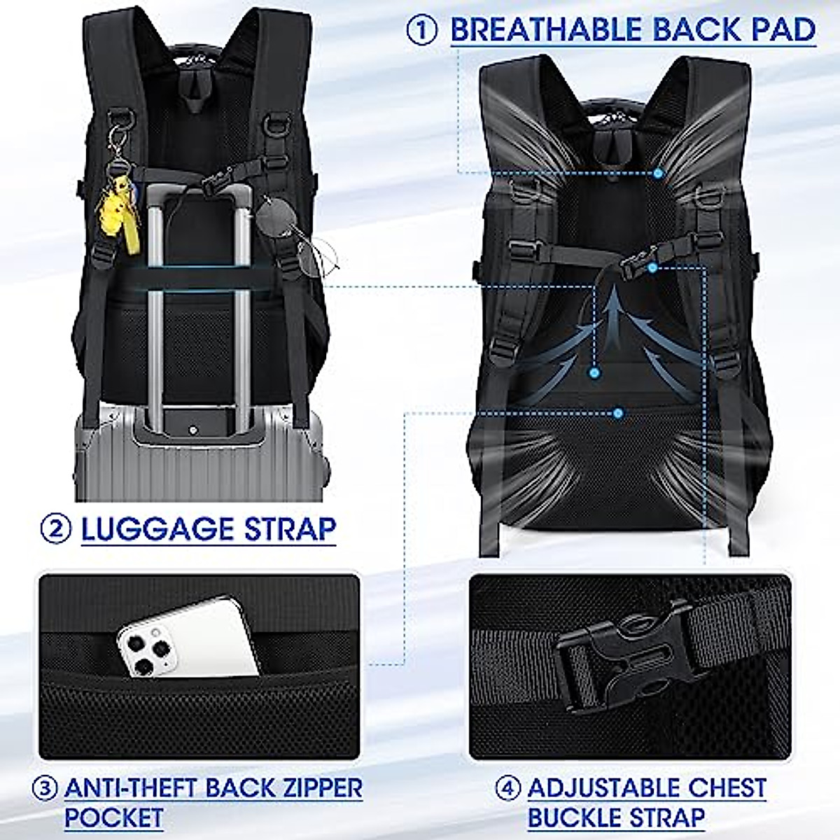 NUBILY Laptop Backpack 17 Inch Waterproof Travel Backpack TSA Friendly Extra Large College Backpack 17.3 Business Computer Backpack Men Women with USB Charging Port Bookbag Gaming Backpack Black 45L