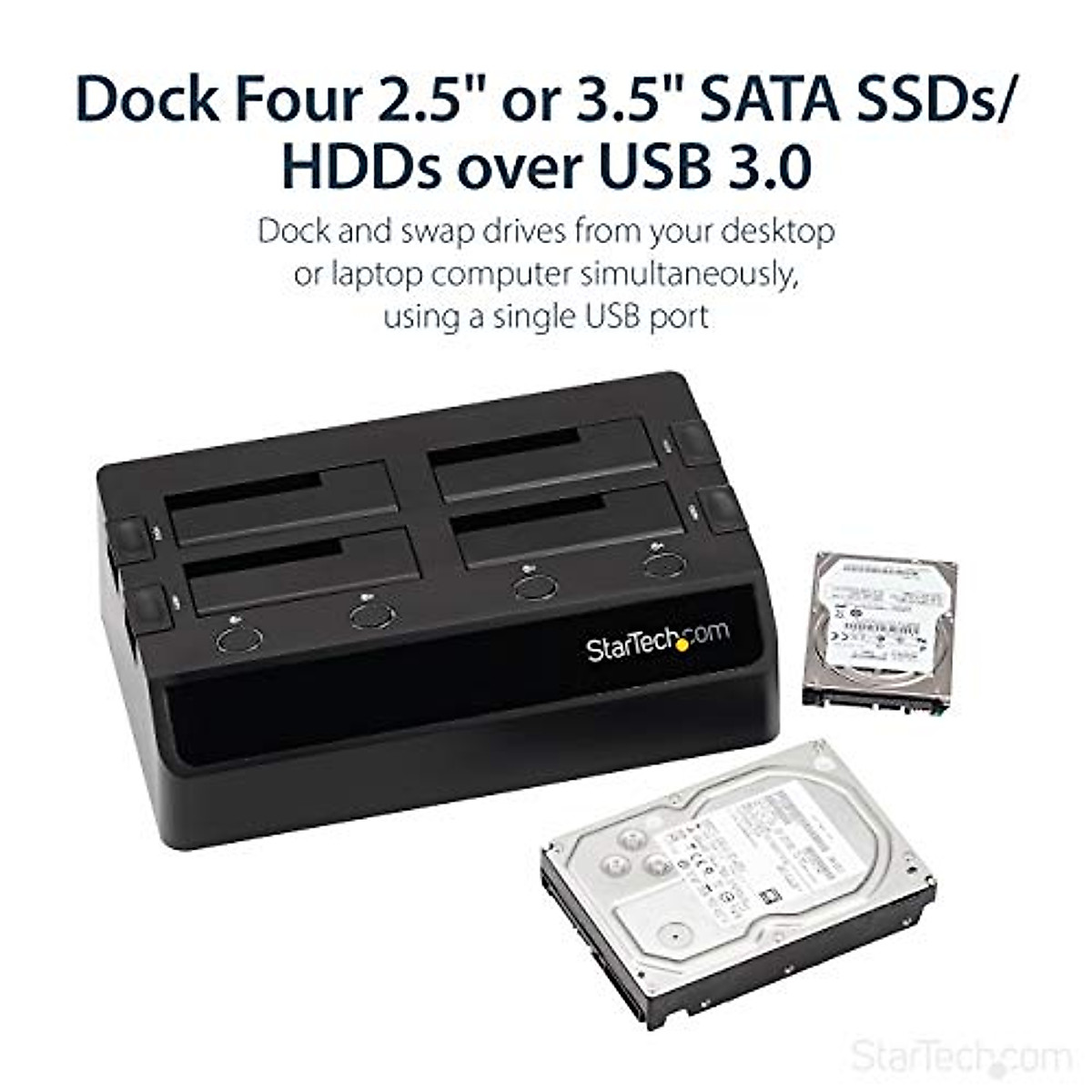 StarTech.com 4-Bay USB 3.0 To SATA Hard Drive Docking Station, USB Hard Drive Dock, External 2.5/3.5" SATA III SSD/HDD Docking Station, Hot-Swap Hard Drive Bay, Top-Loading (SDOCK4U33),Black