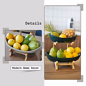 Mangoton 2 Tier Fruit Basket for Kitchen Counter,Ceramic Fruit Bowl for Kitchen Counter,Fruit Holder,Organizador de Cocina,Large Khaki