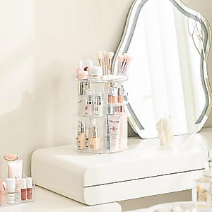 HBlife 360 Rotating Makeup Organizer Adjustable Carousel Large Capacity Revolving Perfume Organizer Skincare Organizers Cosmetic Storage Spinning Holder for Vanity, Clear