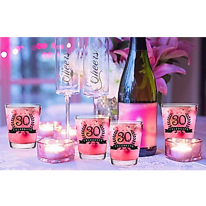 Bisyata 30th Birthday Shot Glass Gift Set for Him or Her - 30 Birthday Party Decorations for Women or Men - 2oz Shot Glasses - Set of 6 - With Gift Box