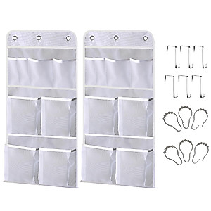 MISSLO 2 Pack Mesh Shower Caddy Hanging for Travel Quick Dry Shower Hanging Organizer Cruise RV Camper Bathroom with Over Door Hooks and Shower Curtain Hooks