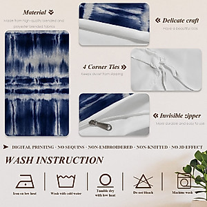 Shrahala Blue Tie Dye Duvet Cover Set Twin Size, Shibori Striped Navy Indigo Abstract Folk 3 Pieces Soft Brushed Duvet Covers with Button Closure, 100% Cotton (No Comforter)