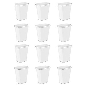 Sterilite 10538006 10 Gallon Ultra Plastic Wastebasket Trash Can for Home Bedrooms, Kitchens, or Office Spaces, White (12 Pack)