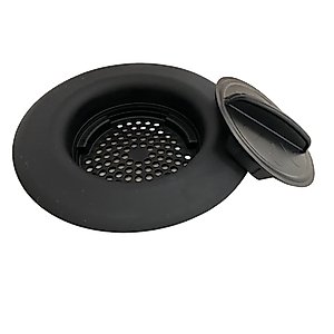 Flex Strainer Kitchen Sink Strainer with Drain Stopper Plug, 2N1, Basket Replacement for 3-1/2” drains, 5-1/4” Diameter, USA Made Black Single