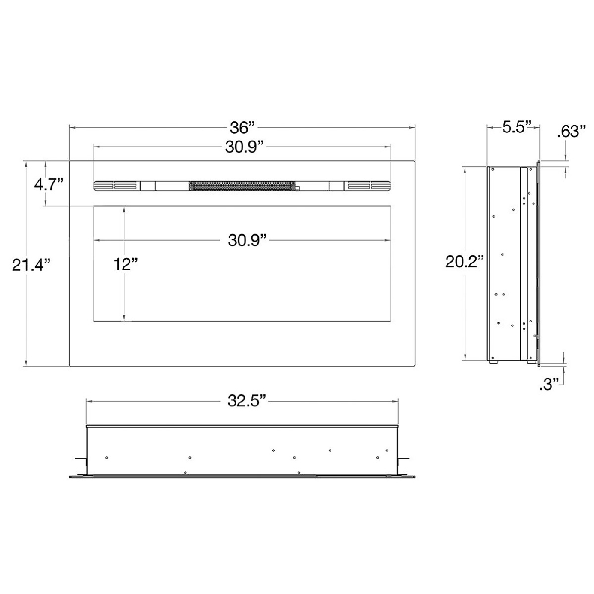 Regal Flame Lexington 35" Built-in Ventless Heater Recessed Wall Mounted Electric Fireplace - Log