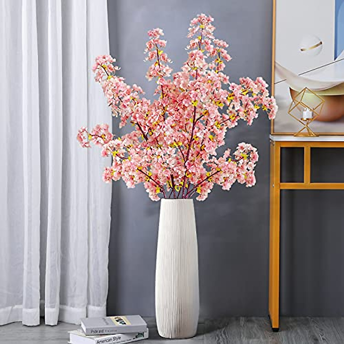 Houele Cherry Blossom Branches, 39 Inch Long Stem Artificial Flowers Cherry Blossom Tree Silk Fake Flowers for Vase Room Office Bedroom DIY Decor, Wedding, Indoor and Outdoor (3 Pcs Pink)