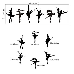 JUEKUI Bedroom Decor Ballet Dance Ballerinas Stars Vinyl Wall Decals Art Stickers Dancing Ballet Nursery Kids Girls Room Decor Wall Sticker W116 (Black)