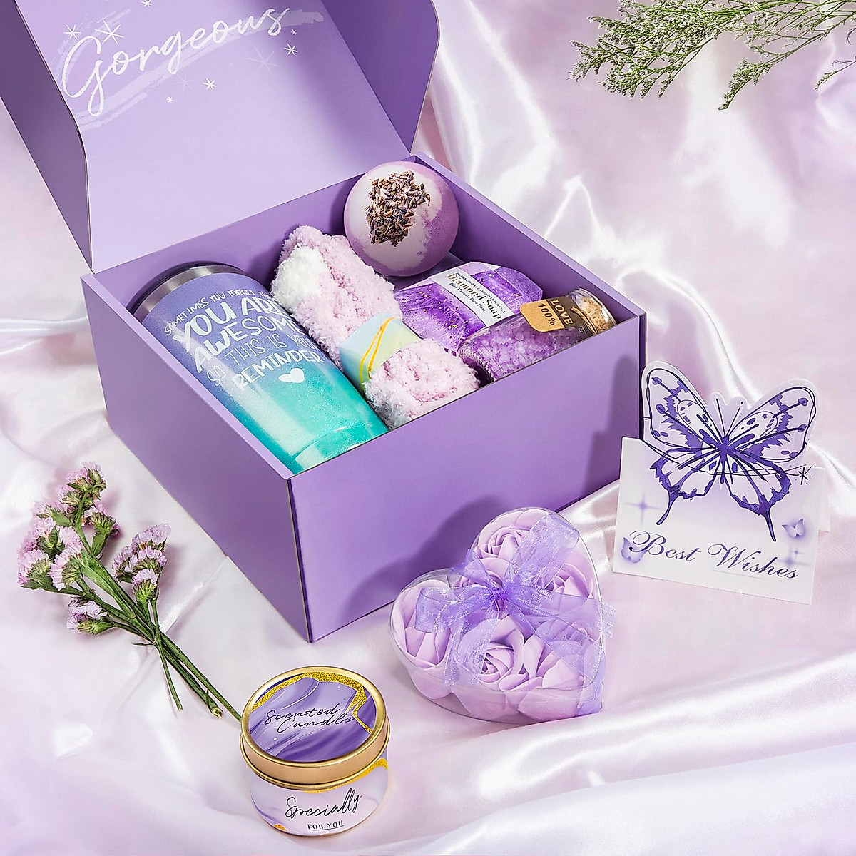 Gifts for Women, Birthday Gifts for Women, Happy Birthday Gifts Basket for Women,Lavender Relaxing Spa Gifts Basket for Best Friends Female Women Sister Mom Wife Her Girlfriend Coworker Hanukkah