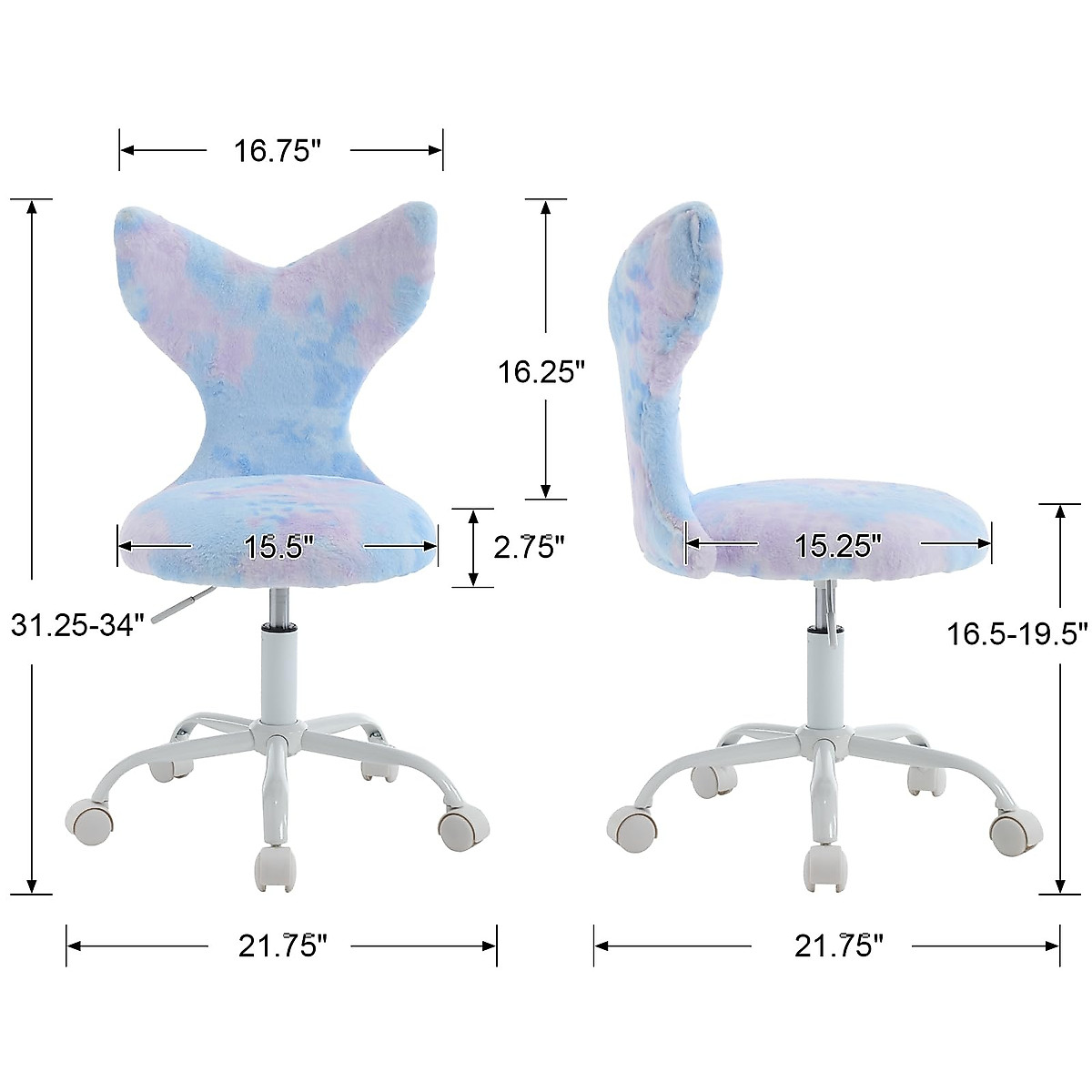 Guyou Fuzzy Cute Kids' Desk Chair Mermaid Back Chair Colorful Adjustable Study Chair Swivel Rolling Chair for Teen Girls Boys/Bedroom/Children Gift(Blue Colorful)