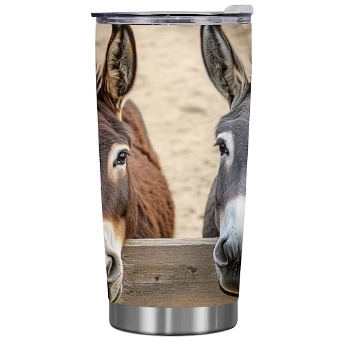 QWEUIOP 20oz Insulated Travel Coffee Mug Two Funny Donkeys Stainless Steel Tumbler with Lid Double Wall Vacuum Coffee Cup For Hot and Cold Drinks13957