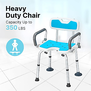HEAO Shower Chair for Elderly and Disabled, Shower Chair with Detachable Arms and Back, Including 3.9" Non-Slip Rubber Tips, Bathtub Chair for Handicap