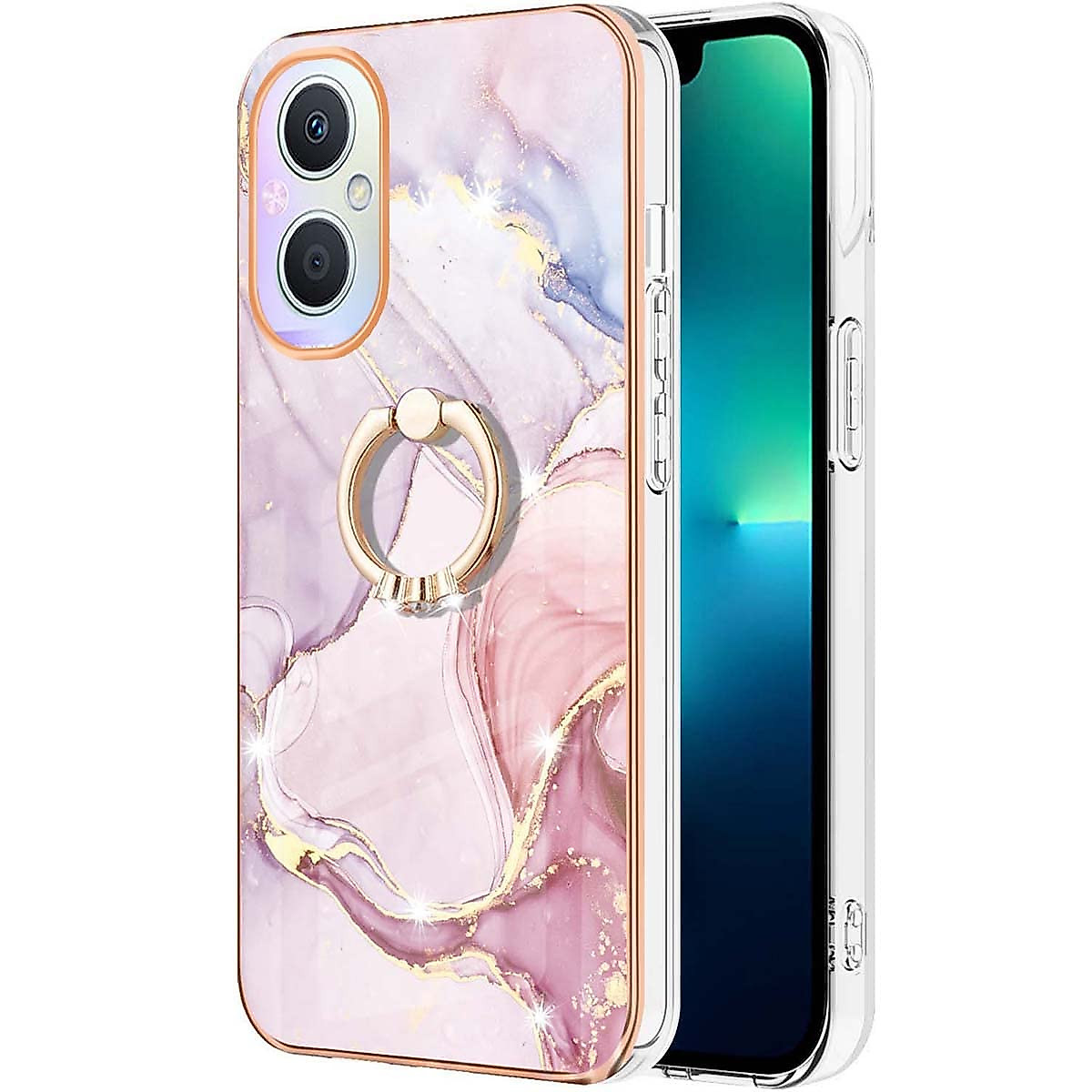 CCSmall Marble Pattern Case for OnePlus Nord N20 with 360°Ring Holder Kickstand, Ultra Slim PC Material Shockproof Protective Girls Women Case Cover for OnePlus Nord N20/Oppo Reno 7Z DLS Rose Gold