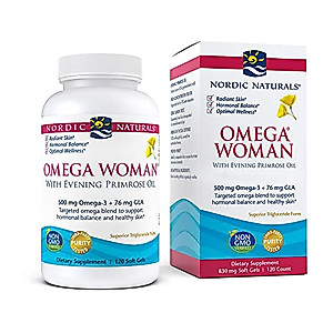 Nordic Naturals Omega Woman, Lemon - 120 Soft Gels - 500 mg Omega-3 + 800 mg Evening Primrose Oil - Healthy Skin, Hormonal Balance, Optimal Wellness - Non-GMO - 60 Servings