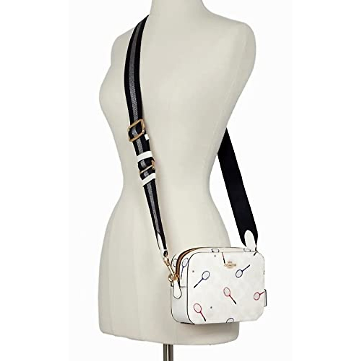 COACH Women's Mini Camera Bag (Signature Canvas - Racquet Print - Chalk Multi)