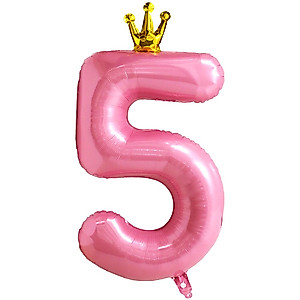 Digit Five Balloon Pink Crown Balloon 5 Year Old Sign Decor, Number 5 Foil Balloon 5th Birthday Balloon Decorations 5 Number Balloons for Wedding Bridal Shower Engagement Photo Shoot Anniversary