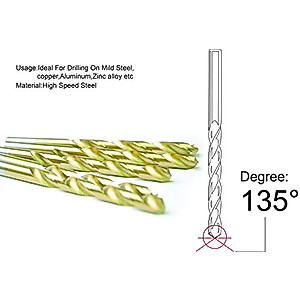 20pcs 13/64" x3-5/8" Round Shank HSS Titanium Coated Twist Drill Bits for Metal