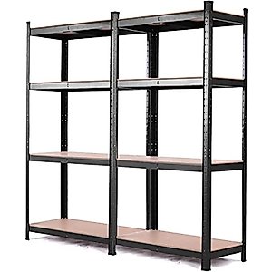 ERGOMASTER Storage Shelves Metal Garage Shelving Unit 4-Shelf Adjustable Heavy Duty Boltless Organizer Rack for Home Warehouse Pantry Office 64" W x 16" D x 63" H（Black,2Pack）