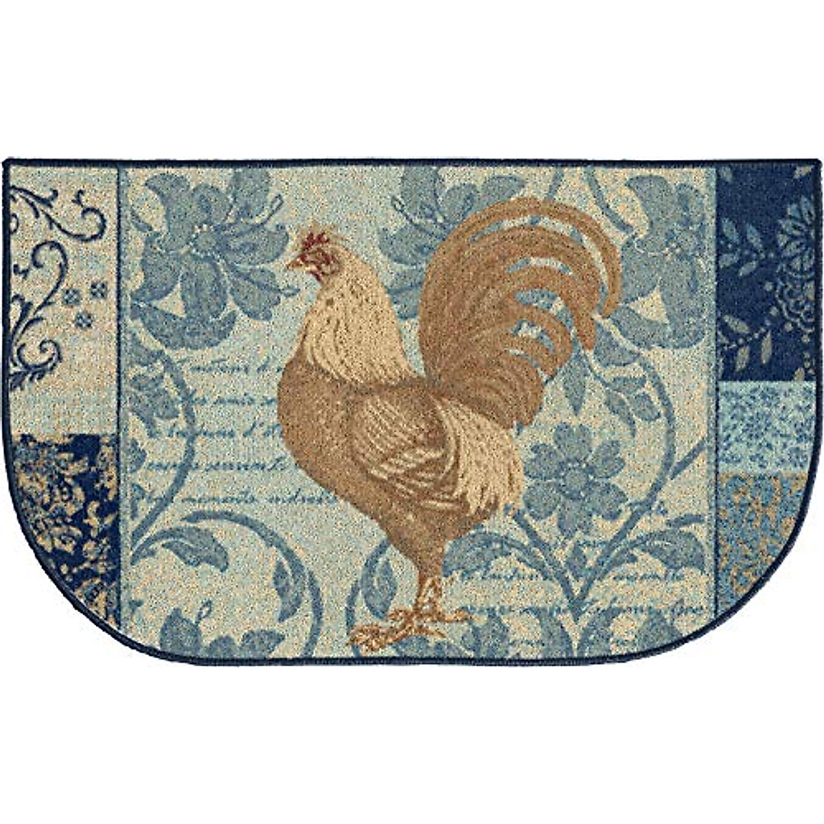 Brumlow MILLS Tall Rooster Damask Kitchen Area Rug, A Rustic Decor Mat for Living Room, Dining, Bedroom, or Doorway, 19" x 32", Blue