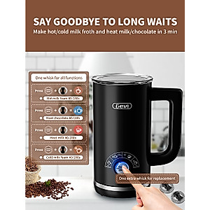 Gevi 4-in-1 Automatic Electric Milk Frother, Steamer & Warmer, 150ml, Black, Stainless Steel