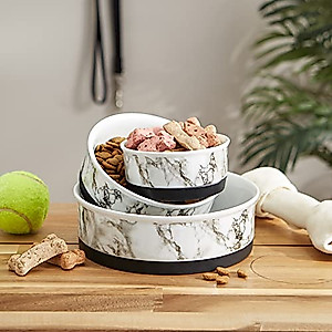 Bone Dry Pet Bowl Collection Ceramic Set, Medium, Marble, 2 Count White