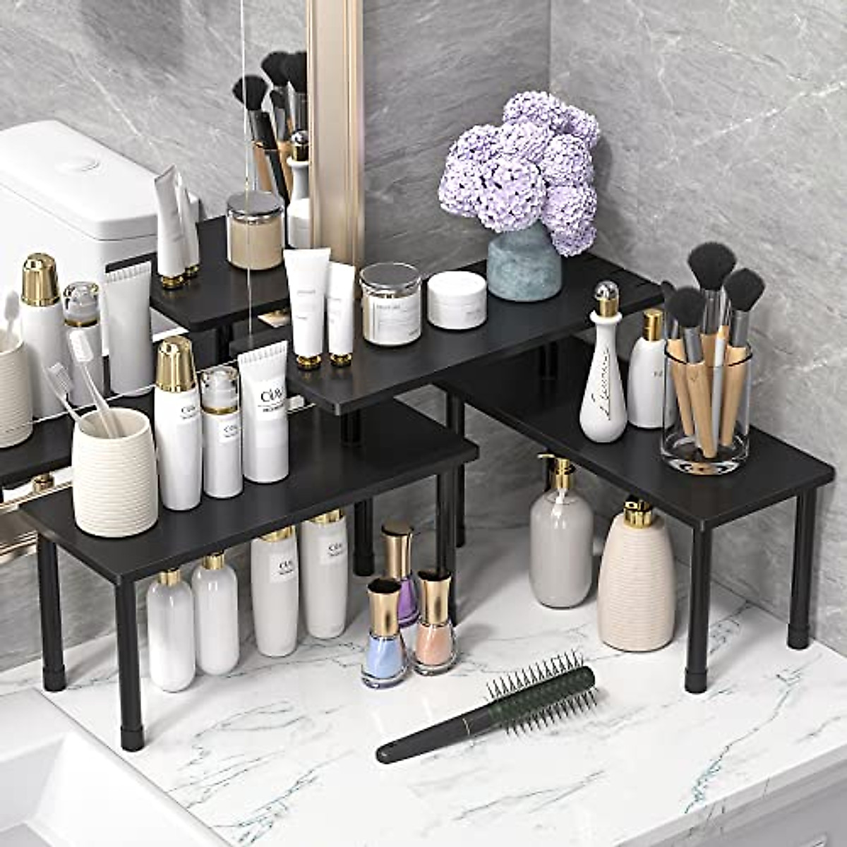 JayRex Bathroom Organizer Countertop Counter 2 Tier Kitchen Corner Counter Shelf Separable for Multiple Use