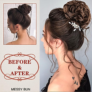 DeeThens Claw Clip in Messy Bun Hairpiece Curly Clip in Claw Bun Hair Pieces Combs add Ponytail Hair Pieces Synthetic Hair Extensions for Women (Medium Dark Brown)